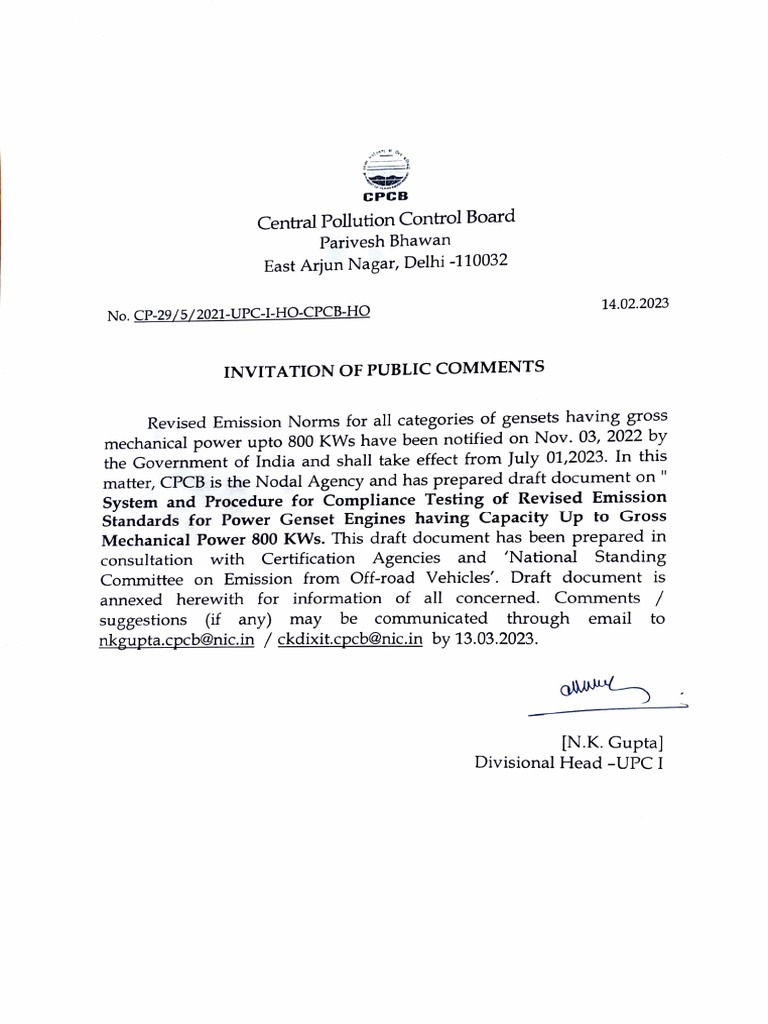 Draft For Public Comments - Revised Emission Standards - CPCB | PDF ... Draft For Public Comments - Revised Emission Standards - CPCB | PDF ...