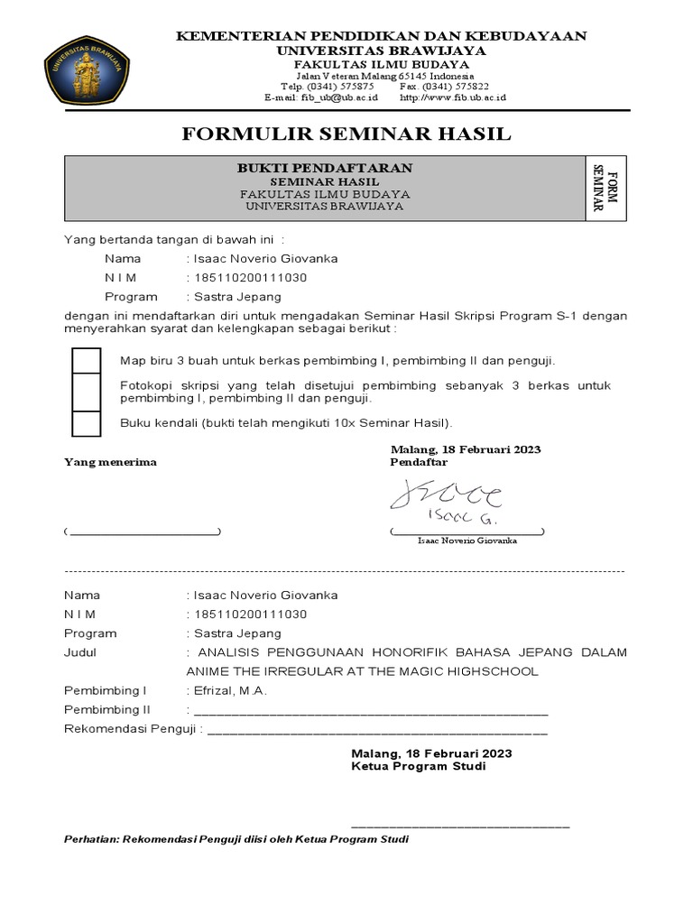 Form Semhas - Isaac | PDF