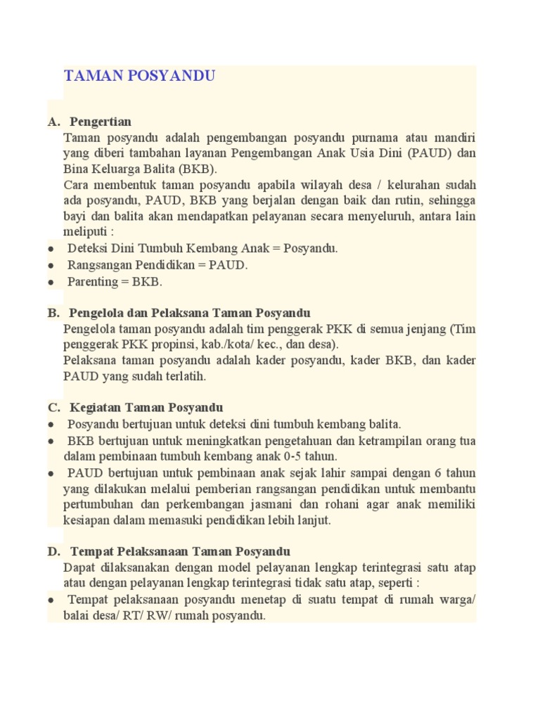 Kak Taman Posyandu | PDF