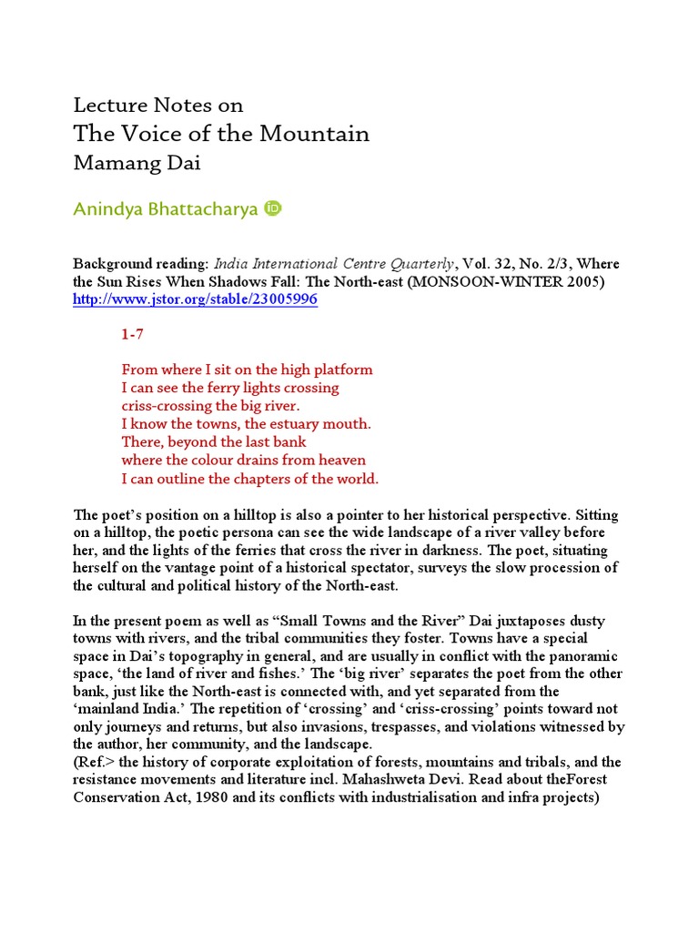 Lecture Notes On Mamang Dais The Voice o | PDF | Landscape