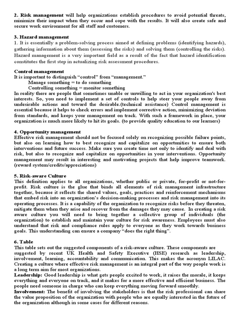 Notes For Reporting | PDF | Risk | Risk Management