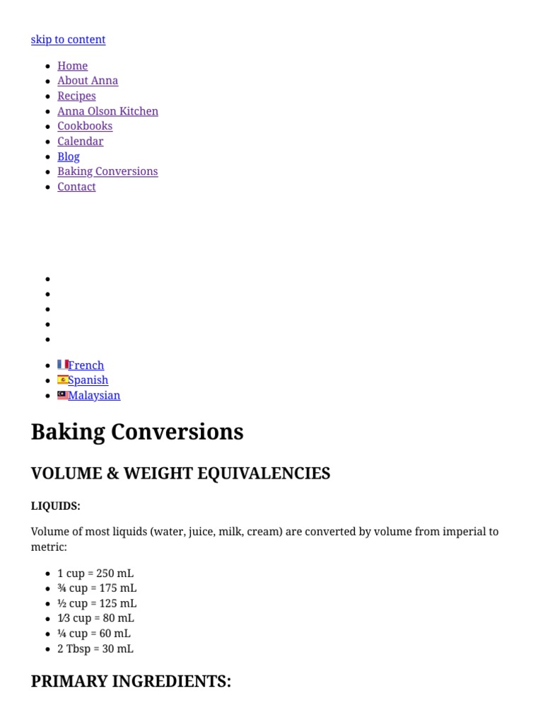 Baking Conversions - Anna Olson | PDF | Flour | Cakes