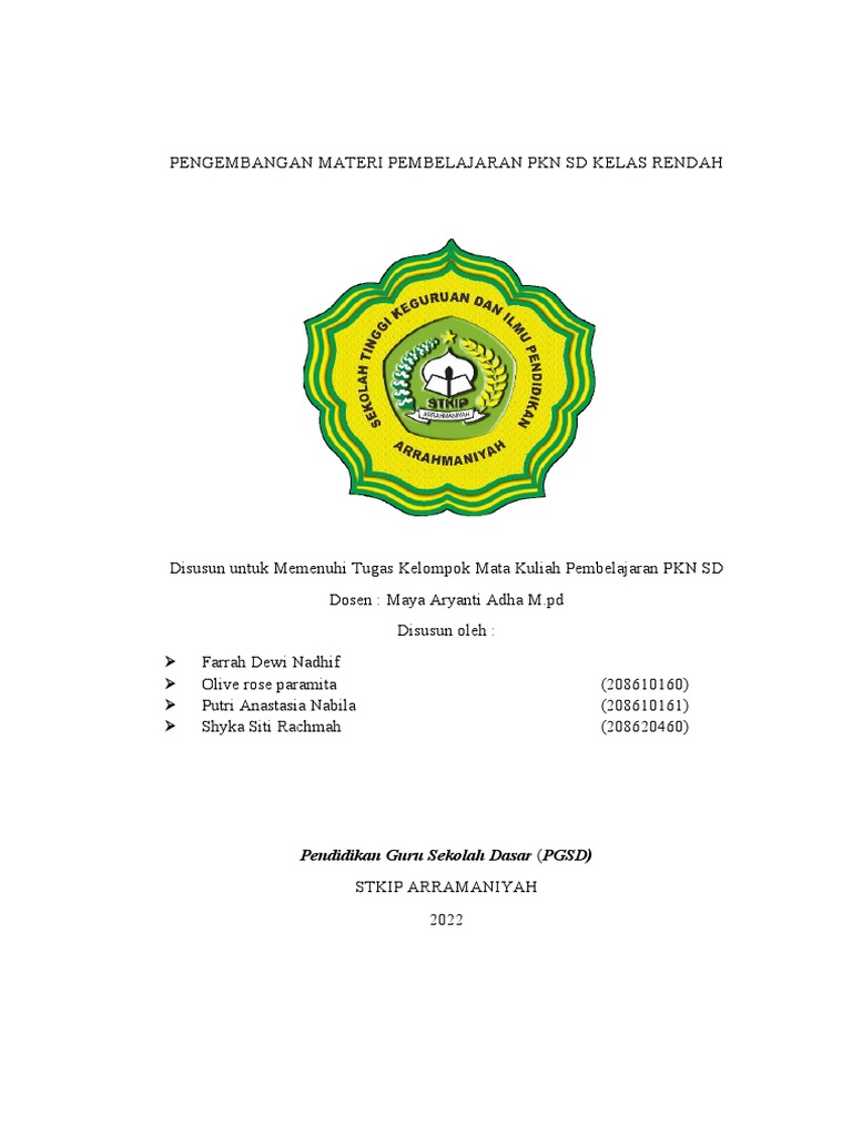 Makalah Pengembangan Materi Pembelajaran PKN SD Kelas Rendah Oleh Kelompok 4 | PDF | Karier ...