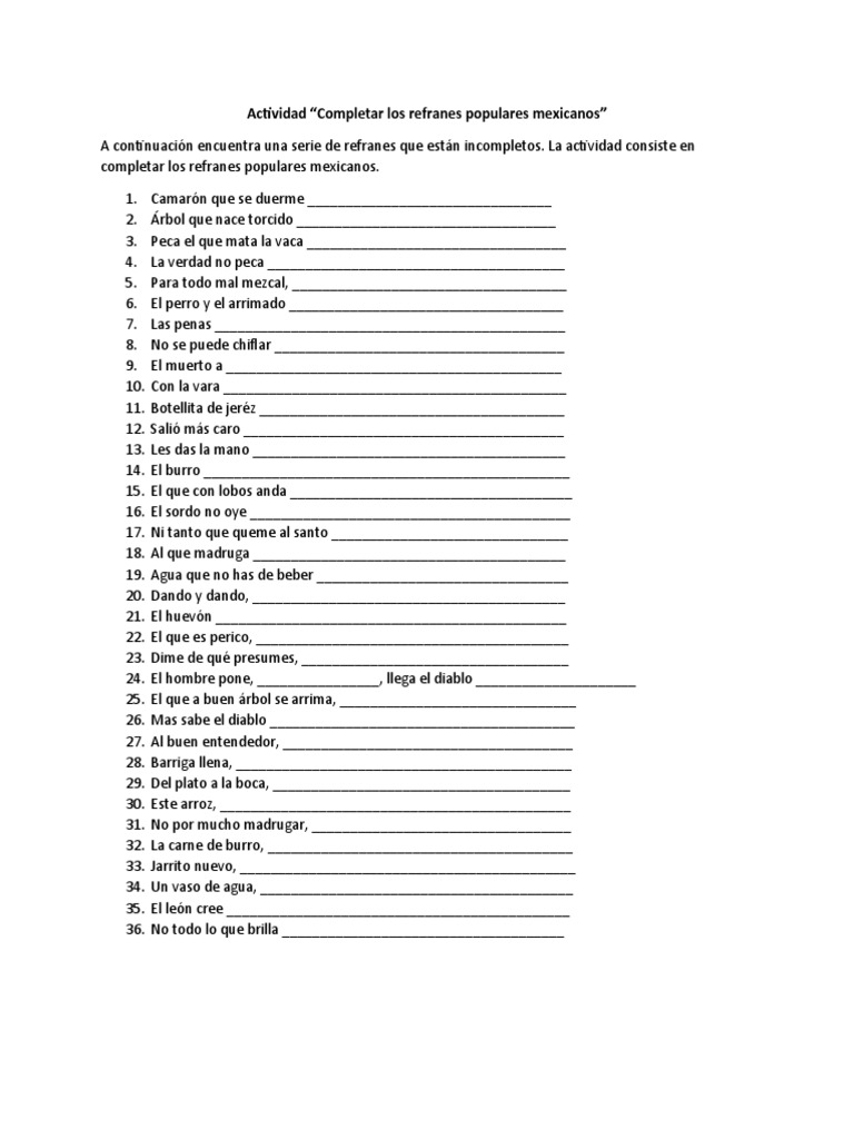 Completa Refranes Populares Mexicanos | PDF