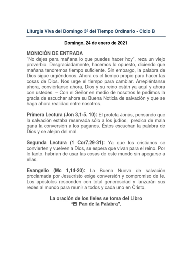 Monición Ciclo B | PDF | Misa (liturgia) | Jesús