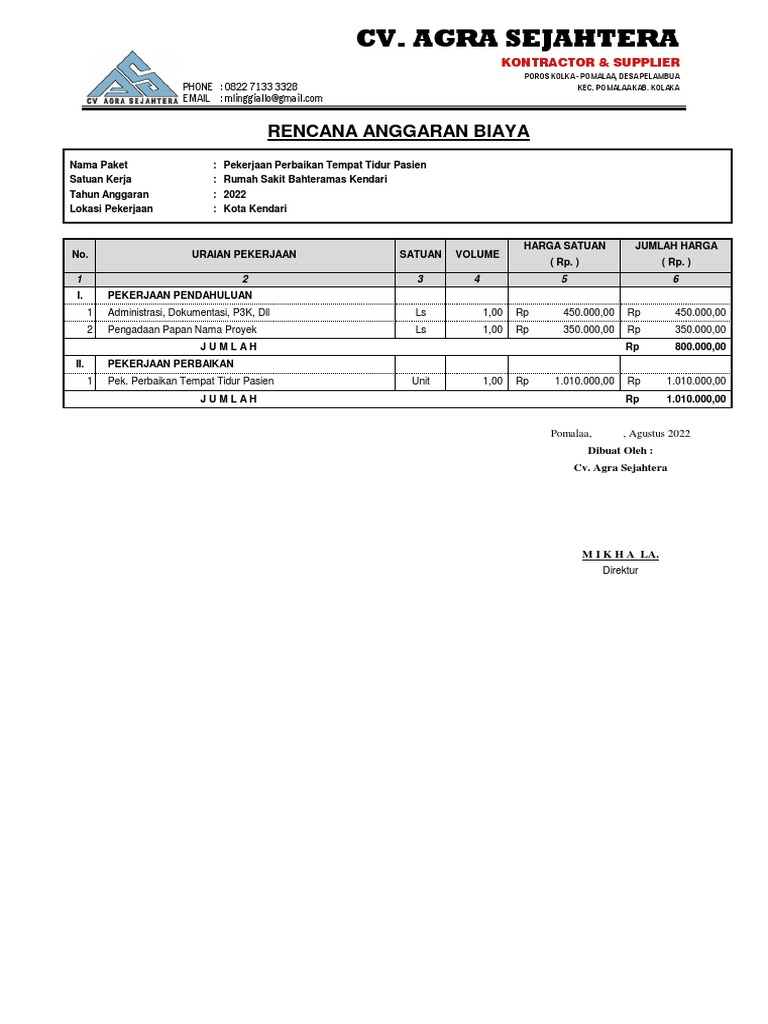 Rab. Renovasi Tempat Tidur RS | PDF