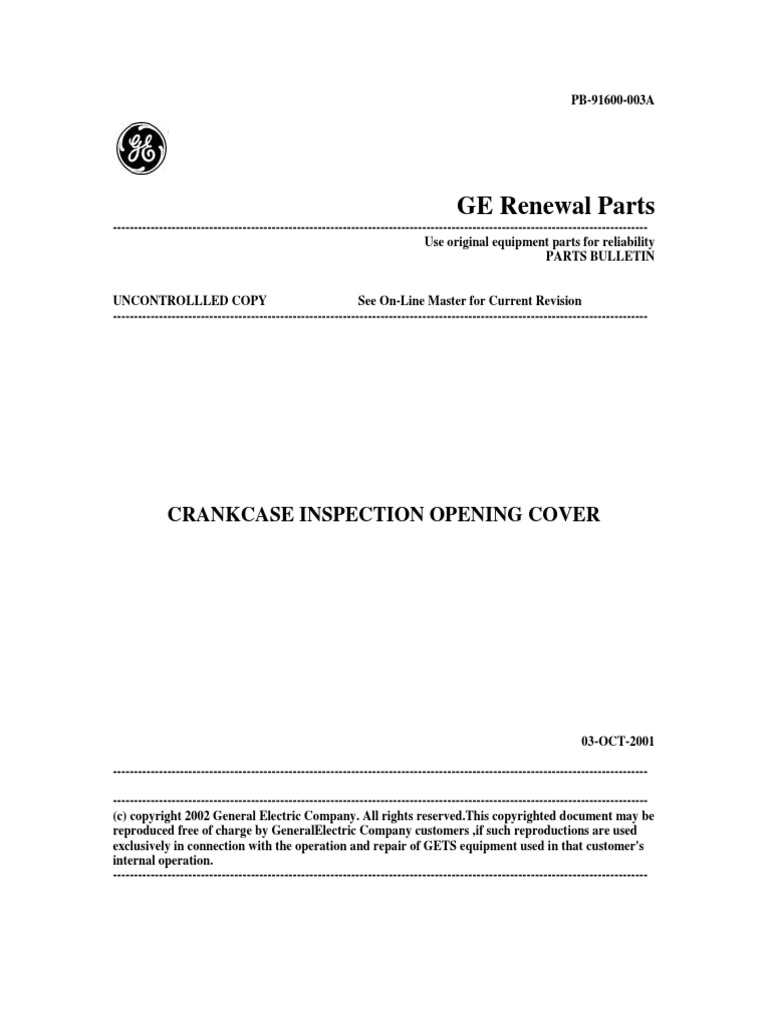 GE Renewal Parts: Crankcase Inspection Opening Cover | PDF | Mechanical ...