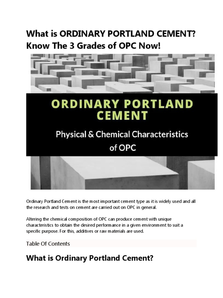 What Is ORDINARY PORTLAND CEMENT | PDF | Cement | Concrete
