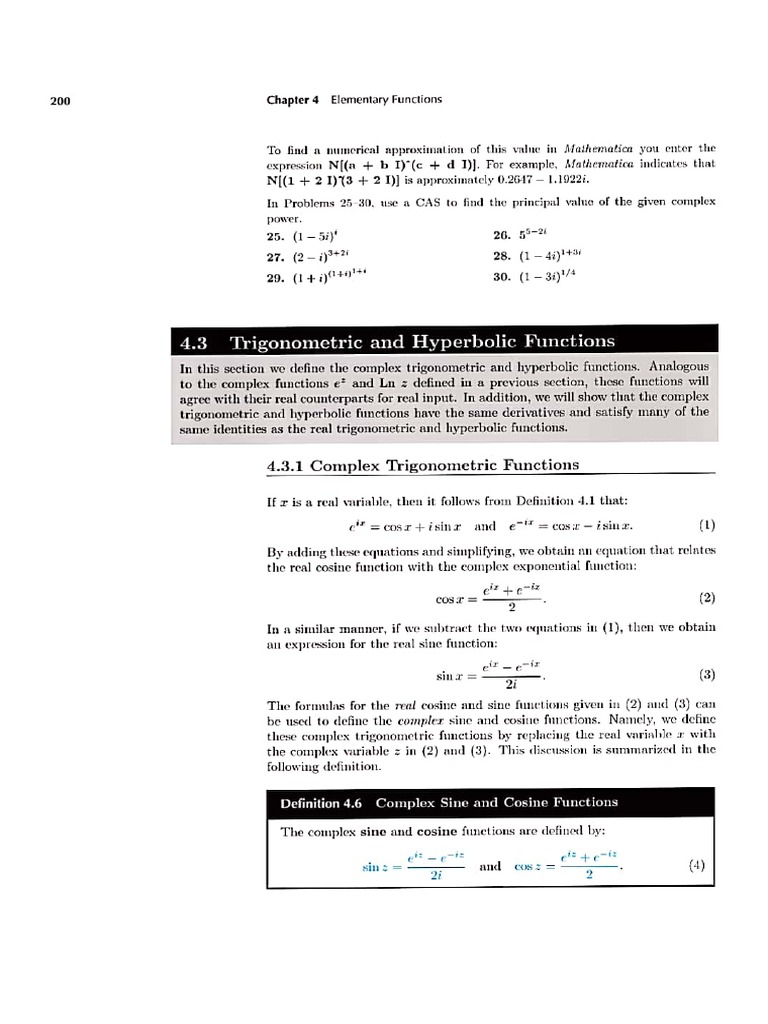 Trigonometric and Hyperbolic Complex Functions | PDF