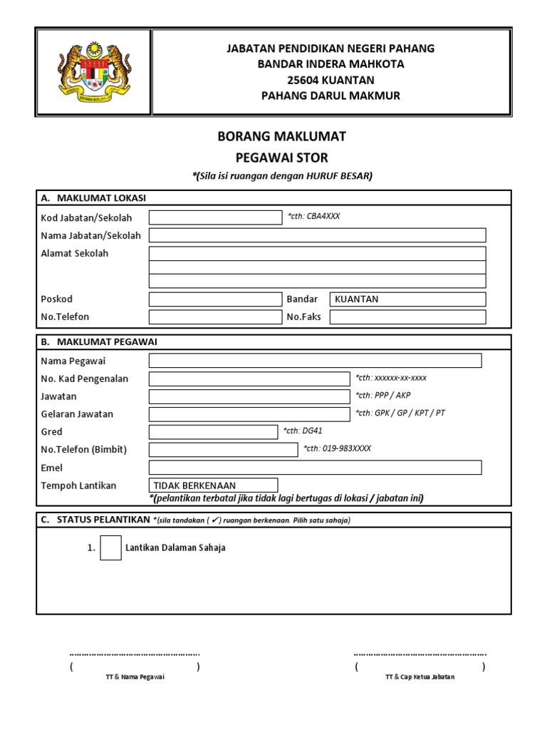Borang Pegawai Stor | PDF