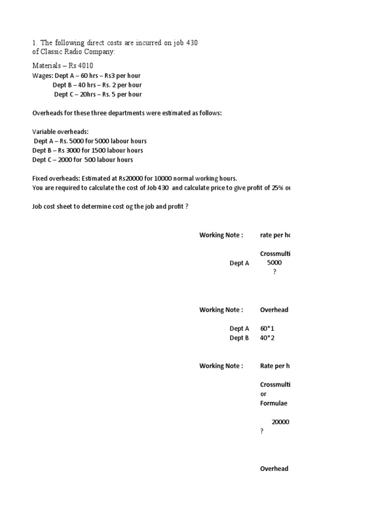 Job Costing Pdf Cost Labour Economics