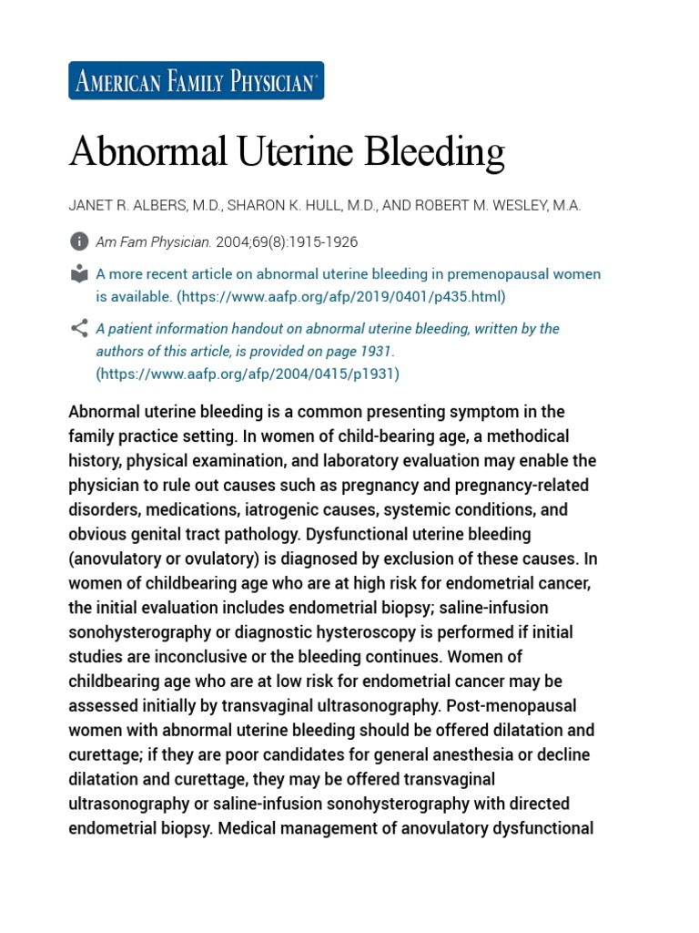 Abnormal Uterine Bleeding: Janet R. Albers, M.D., Sharon K. Hull, M.D ...