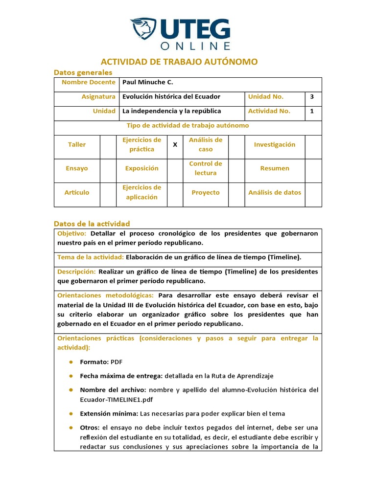 Ev Hist Del Ecu-Taller U3 | Descargar gratis PDF | Ensayos | Cognición