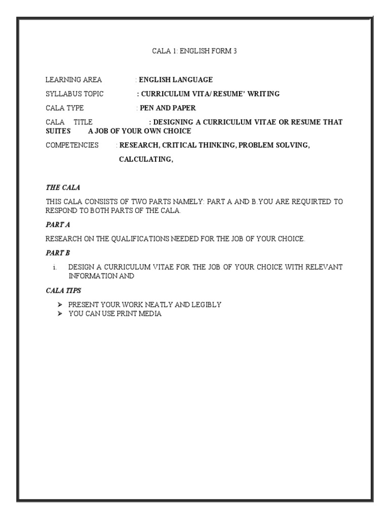 English Language Curriculum Vitae Writing Cala 2 | PDF | Curriculum ...