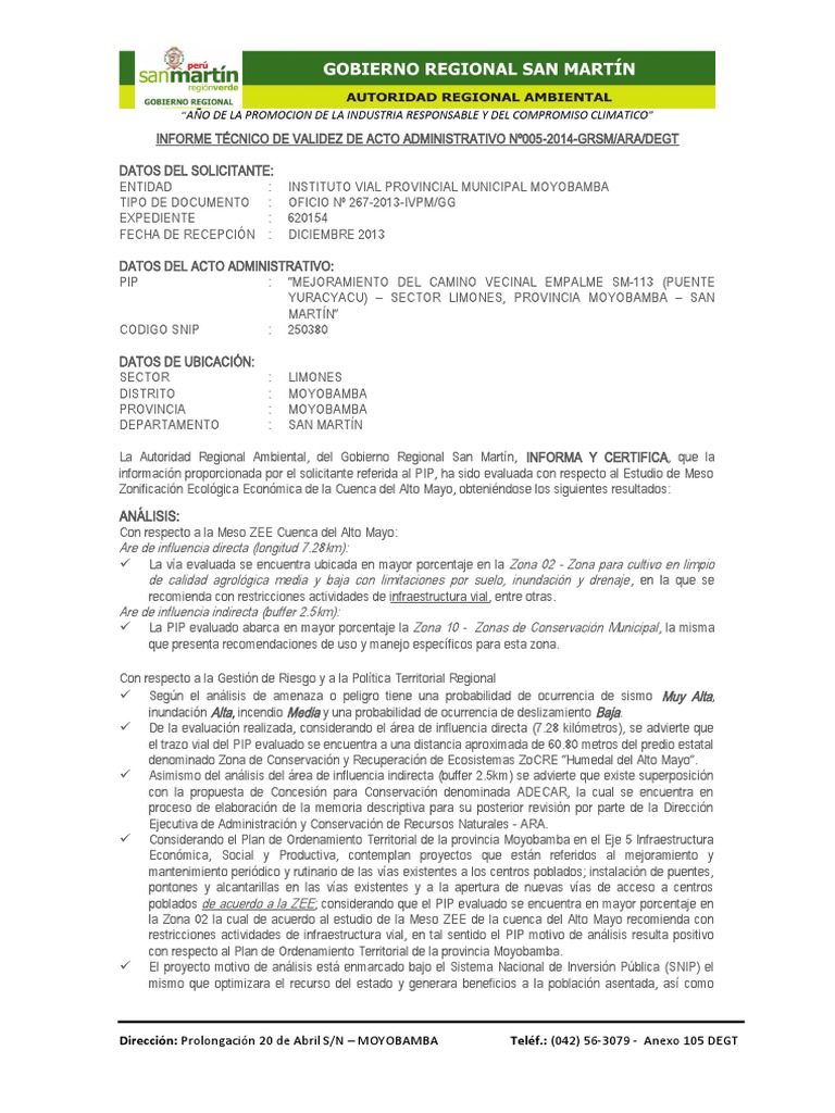 Informe Tec Validez Acto Adm-005-2014-Ivp - Limones | PDF | Infraestructura | Entorno natural