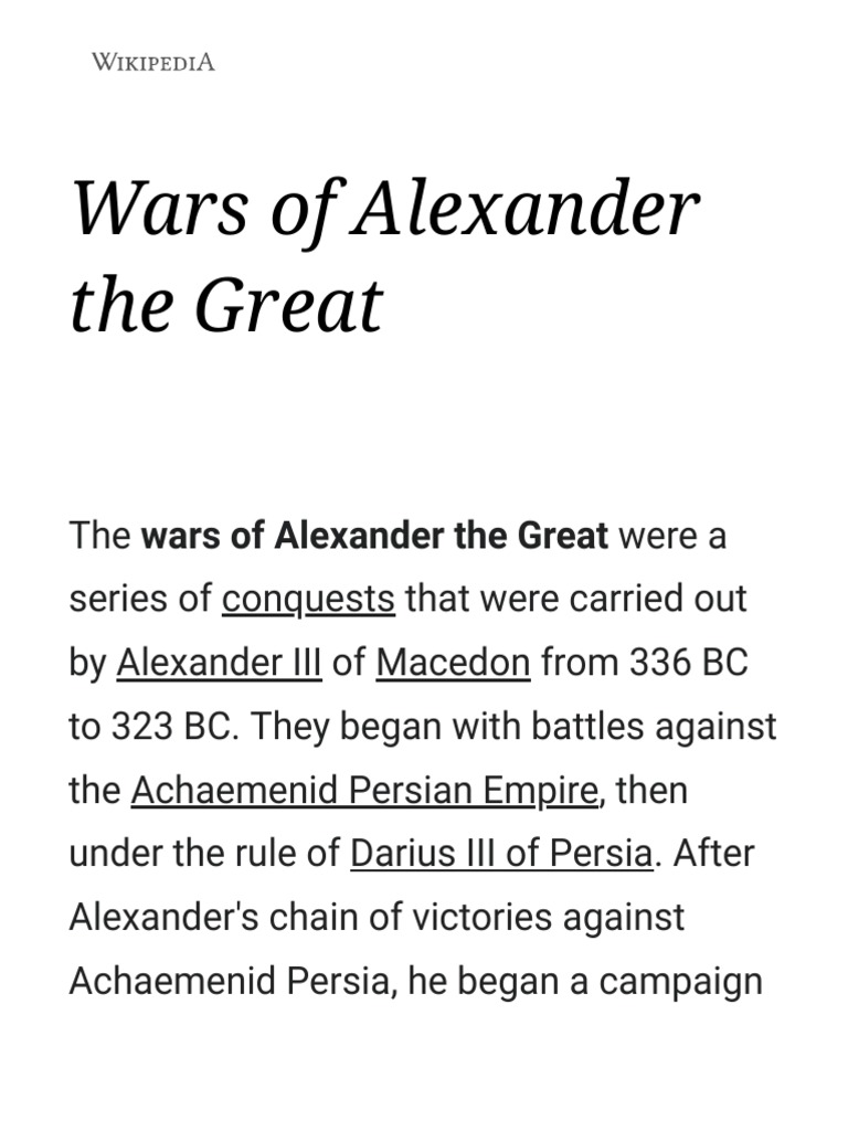 Wars of Alexander The Great - Wikipedi1 | PDF | Alexander The Great ...