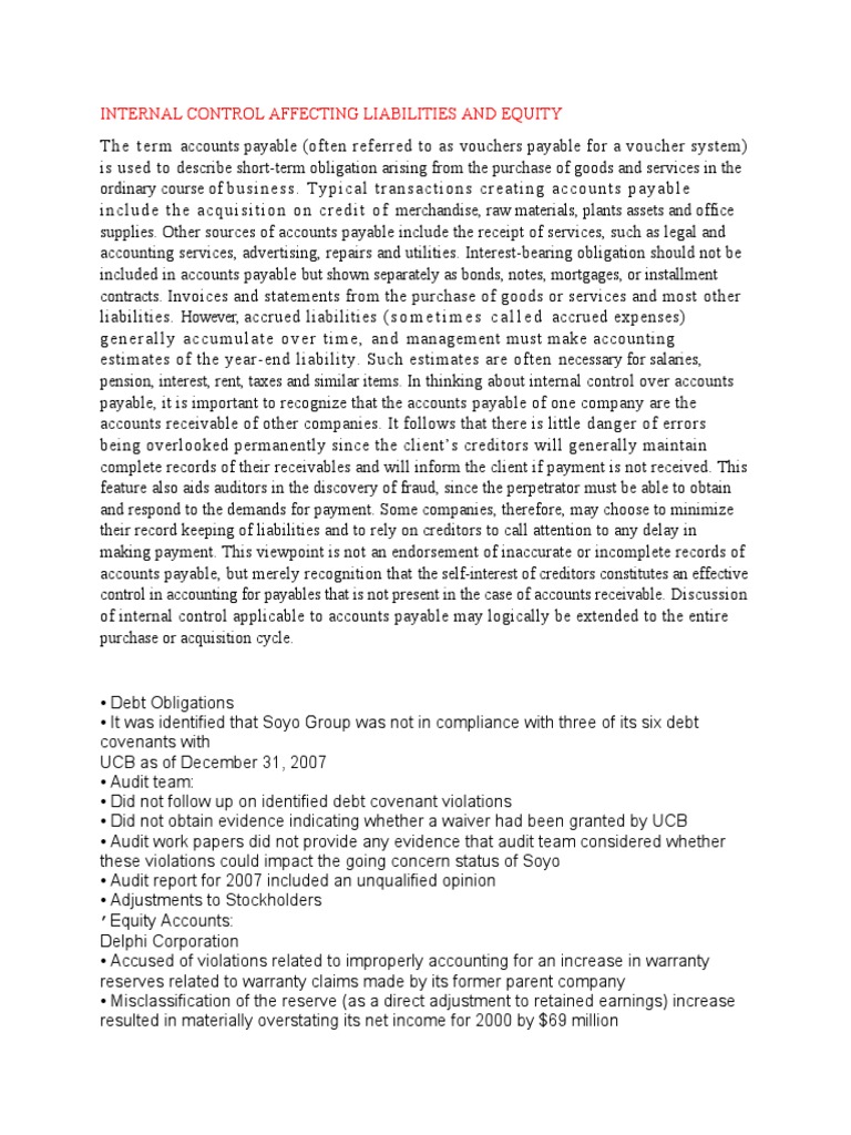 Internal Control Affecting Liabilities and Equity | PDF | Audit | Accounts Payable