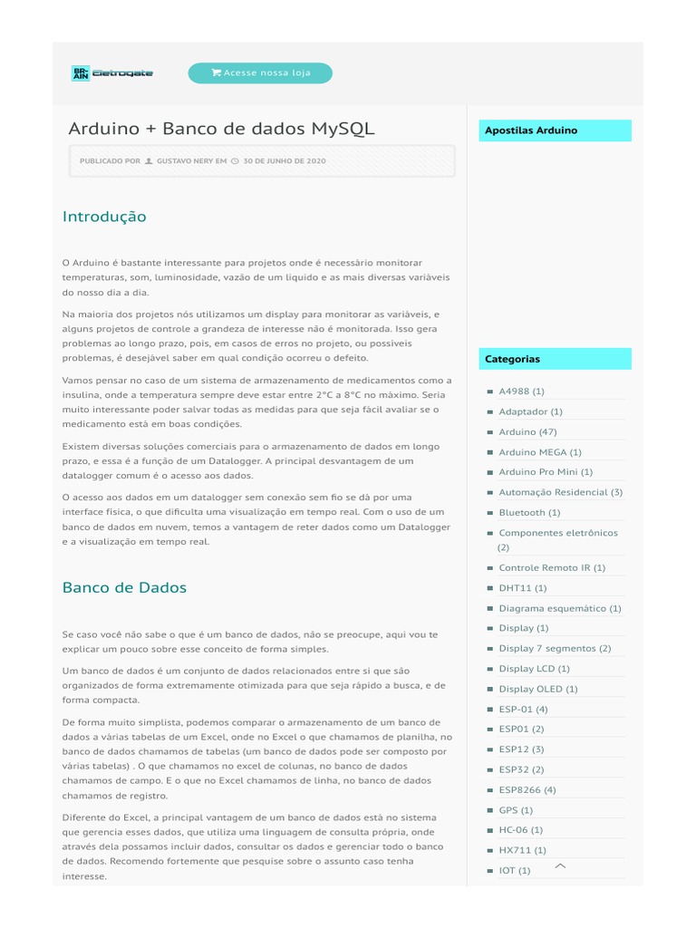 Arduino Banco de Dados MySQL - Blog Eletrogate | PDF | Arduino | Bancos de dados