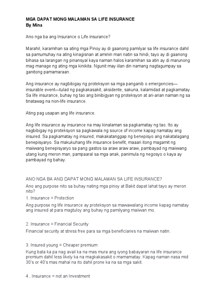 Dapat Mong Malaman Sa Life Insurance | PDF
