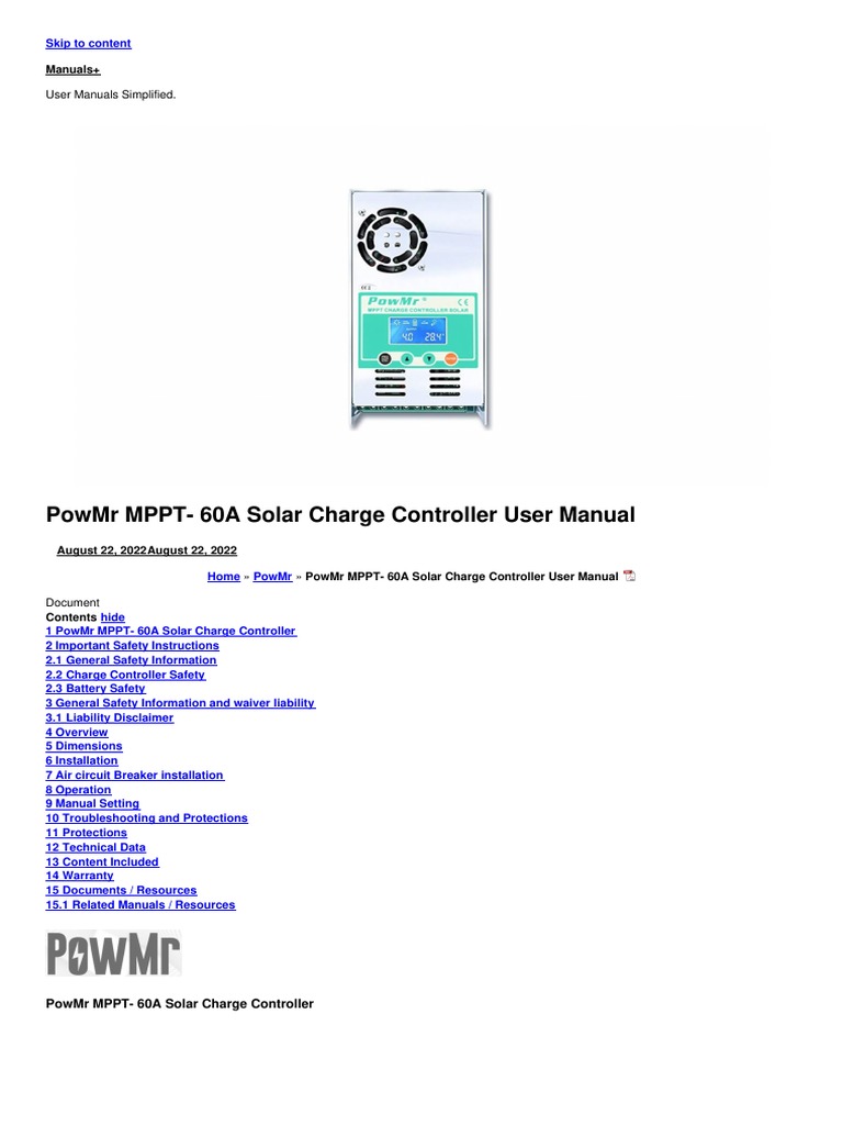 MPPT 60a Solar Charge Controller Manual | PDF | Electricity ...