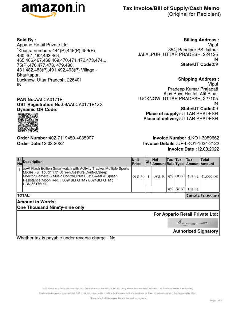 Watch Invoice | PDF | Invoice | Trade