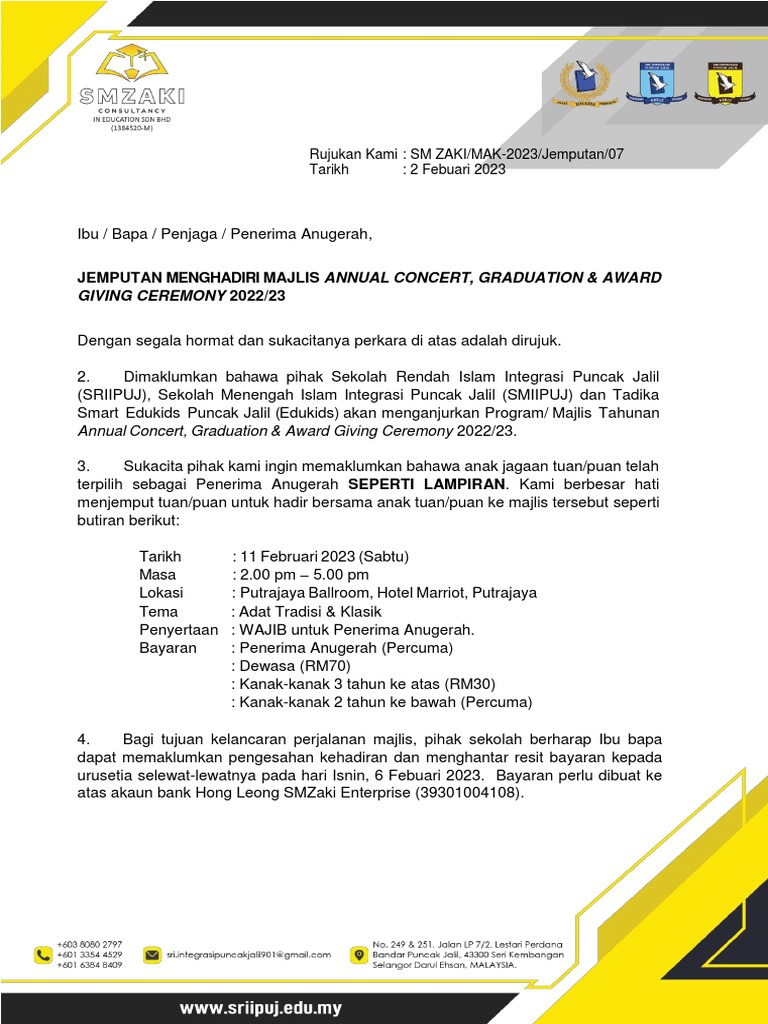 Surat Jemputan Penerima Anugerah | PDF