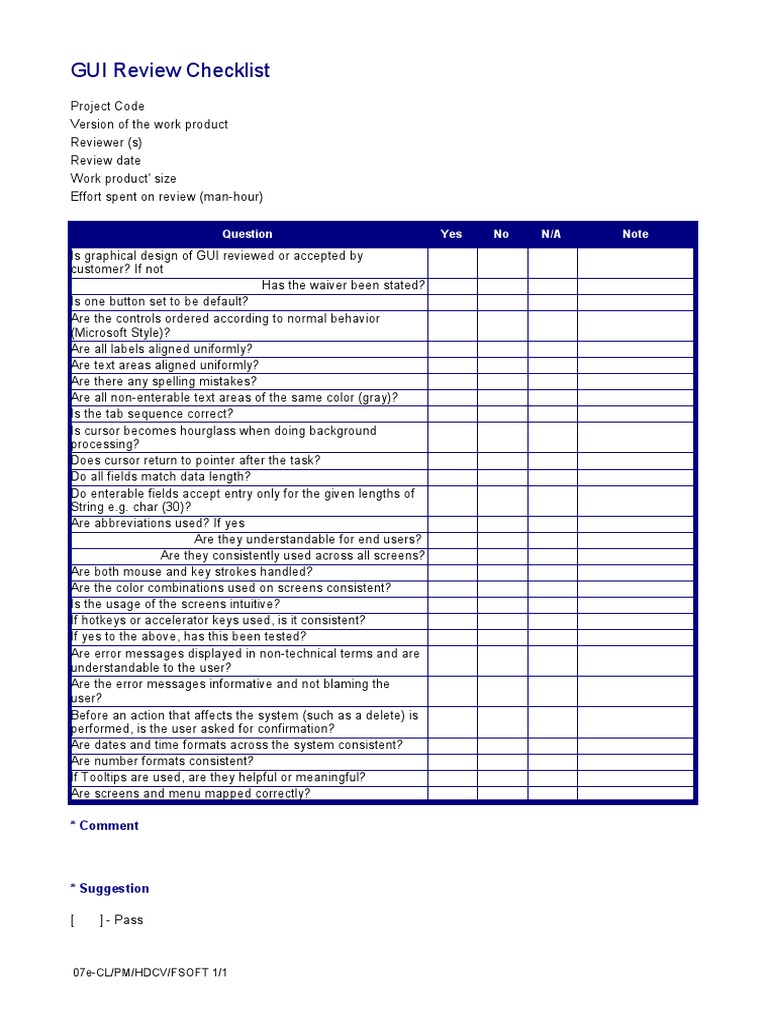 Checklist GUI Review | PDF