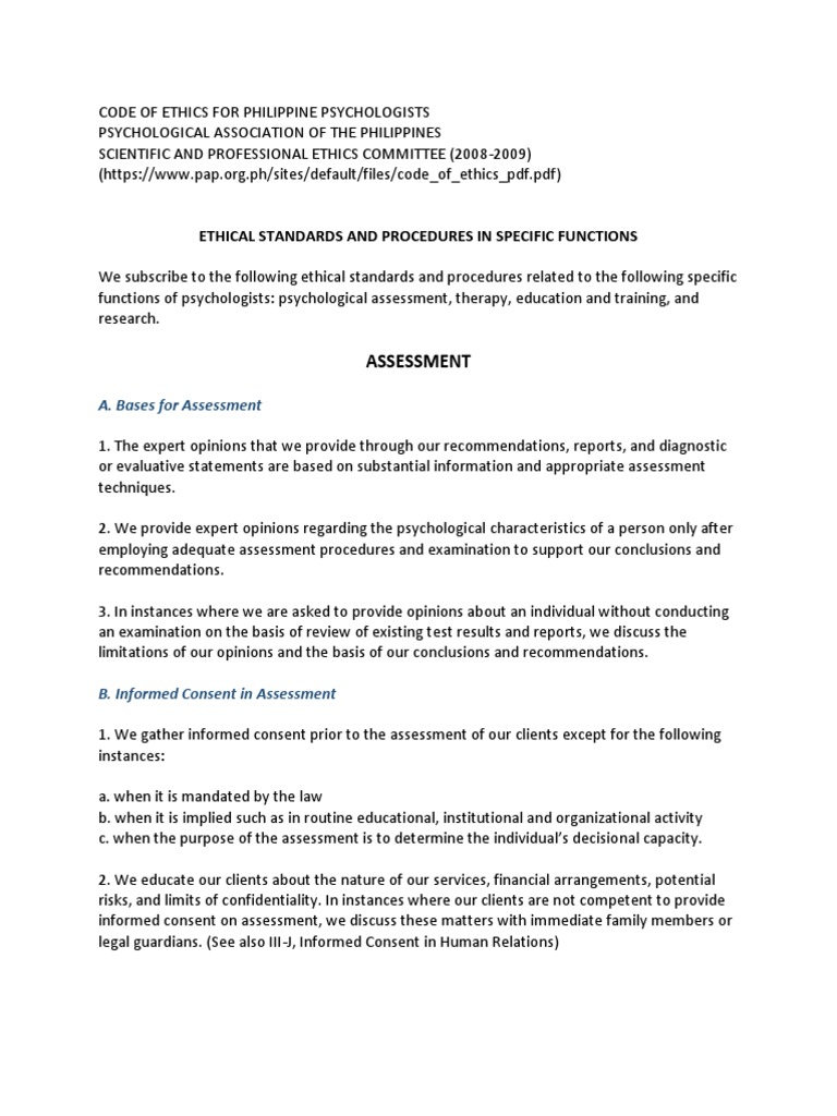 01 - Code of Ethics - Docx | PDF | Informed Consent | Psychology