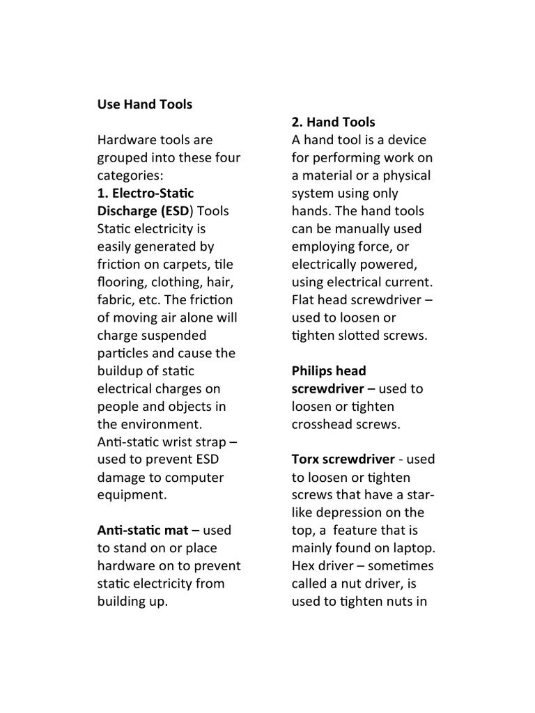 TLE 8 Hand Tools | PDF | Electrostatic Discharge | Manufactured Goods