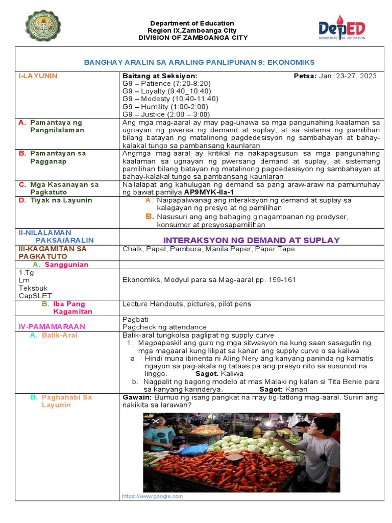 Banghay-Aralin Tungkol Sa Interaksyon NG Demand at Suplay | PDF
