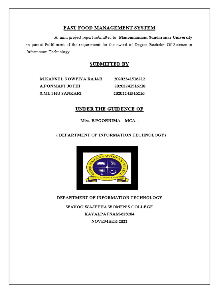 Fast Food Management System | PDF | Microsoft Access | Databases