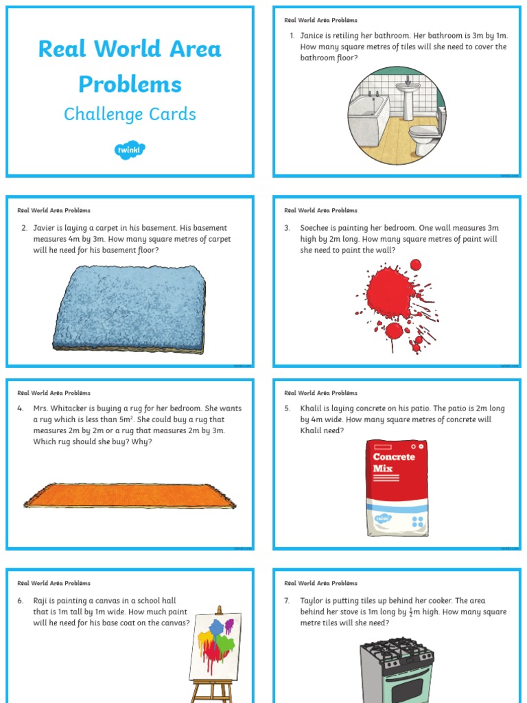 Area Problems Challenge Cards - Ver - 2 | PDF | Length | Area