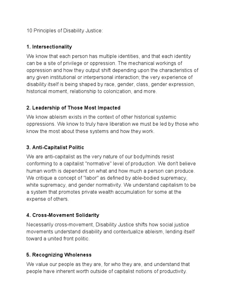 Ten Principles of Disability Justice | PDF | Disability | Capitalism