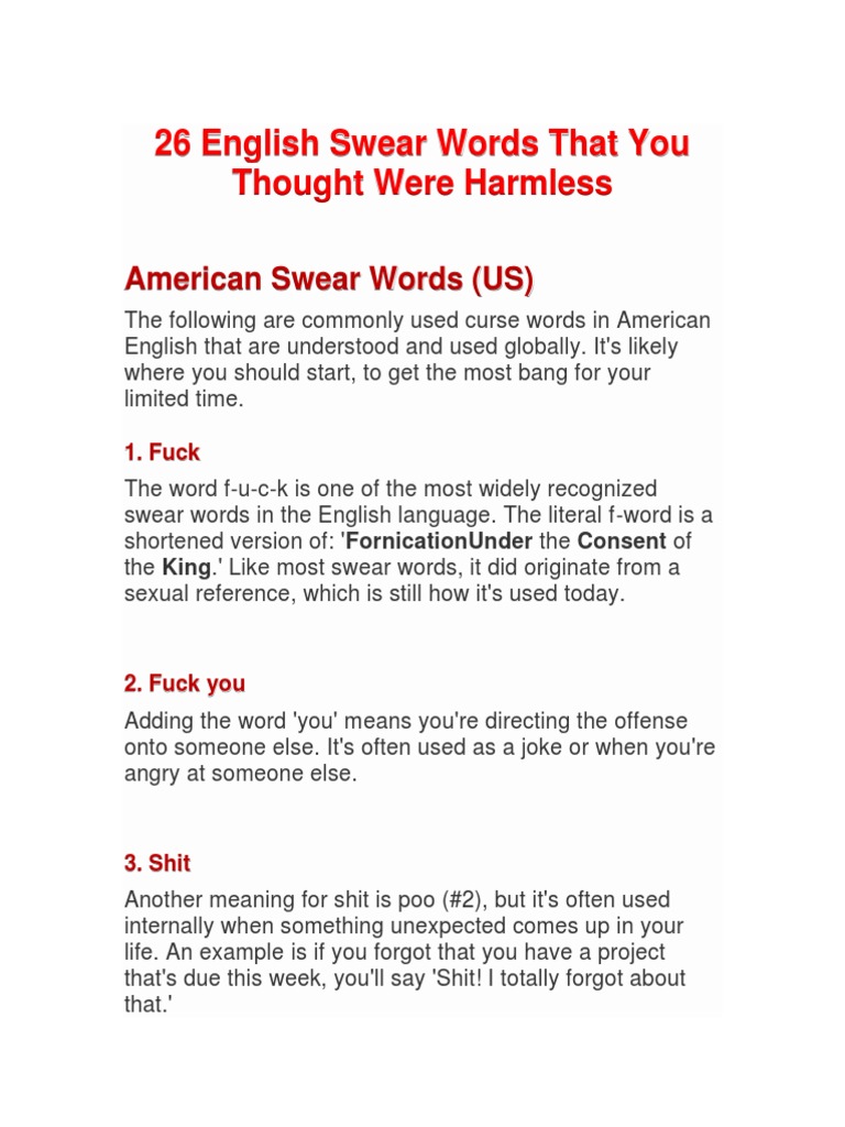 26 English Swear Words That You Thought Were Harmless | PDF | Profanity ...