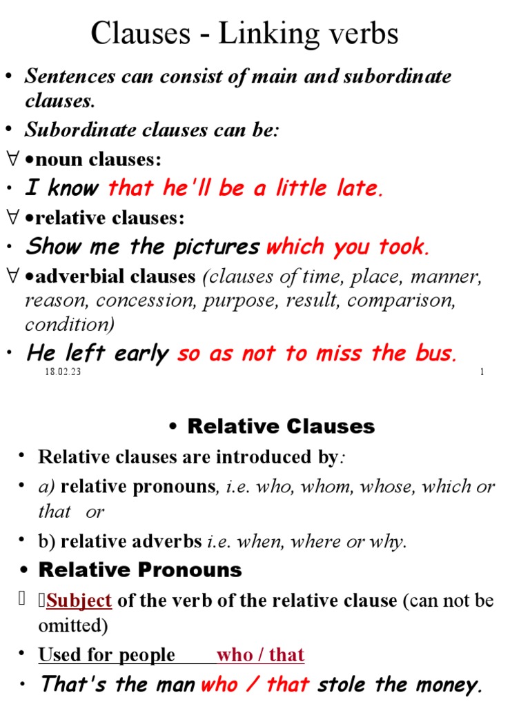 Clauses - Linking Verbs | PDF | Clause | Language Mechanics