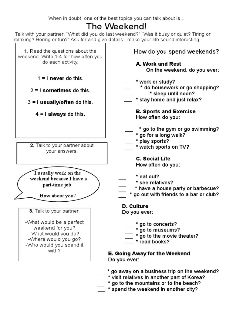 Conversation Lesson On Talking About The Weekend Fun Activities Games ...