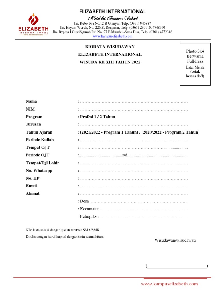 Form-Biodata-Wisudawan-XIII-Ezzy | PDF