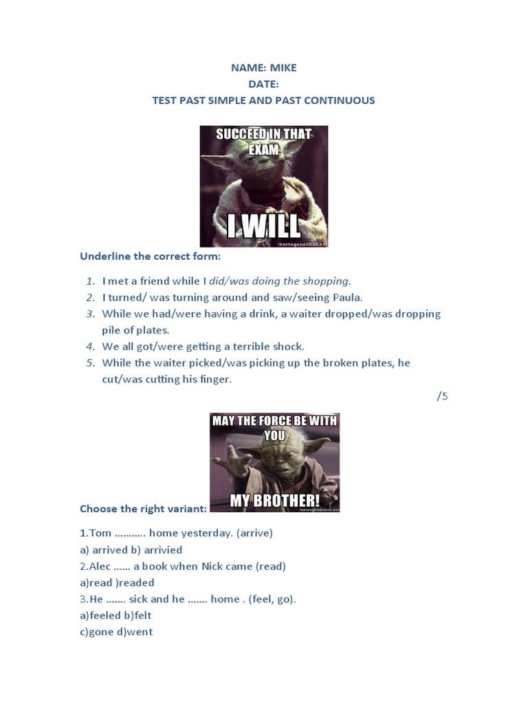 Past Simple Continuous Test | PDF