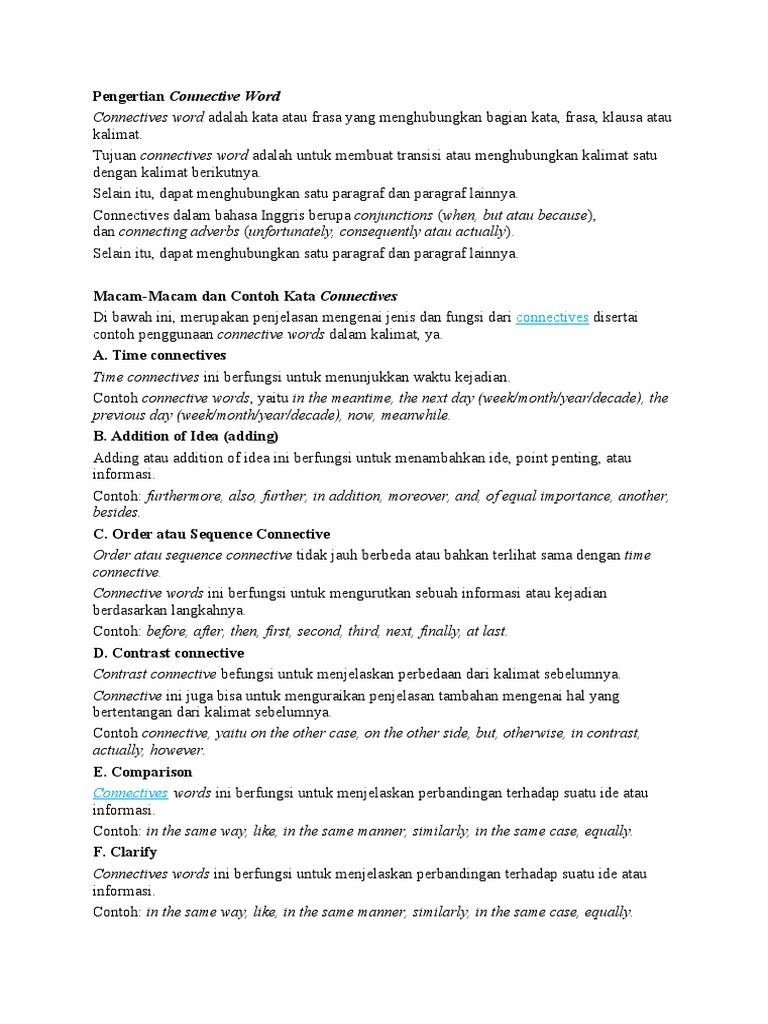 Pengertian dan Contoh Connective Words | PDF