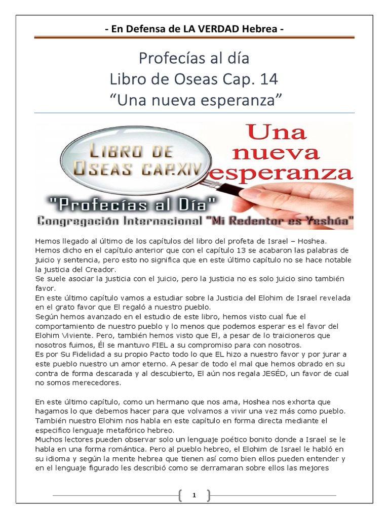 Libro de Oseas - Cap 14 - Una Nueva Esperanza - Profecías Al Día | PDF ...