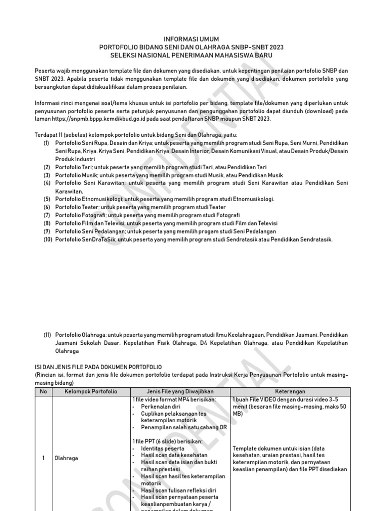 Informasi Umum Portofolio SNPMB 2023 (Feb 2023) | PDF