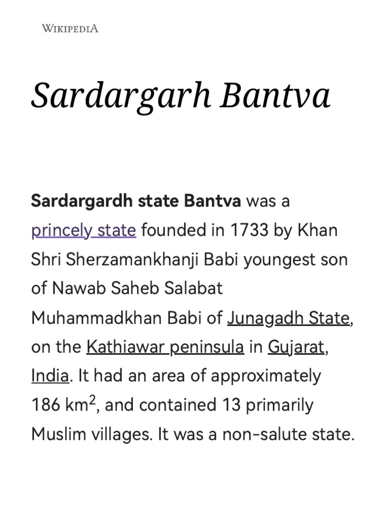 Sardargarh Bantva's Historical Journey | PDF