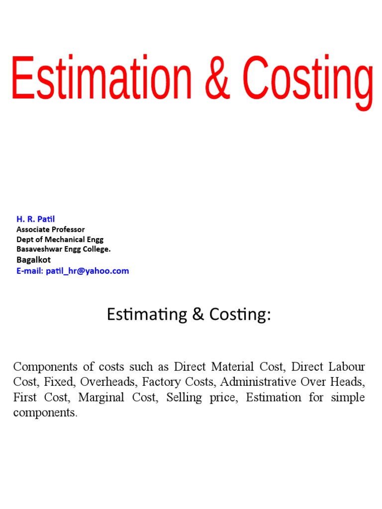 Estimation And Costing Theory Pdf Cost Cost Accounting