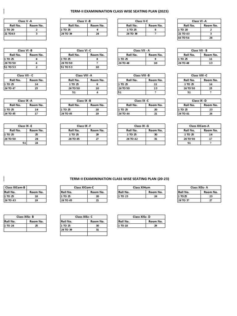 Seating Plan 2023 - Class Wise | PDF
