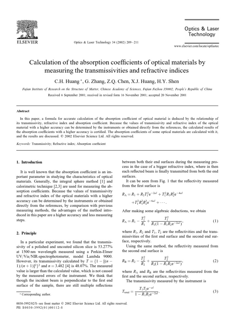 Calculation of Optical Coefficients | PDF | Refractive Index | Optics