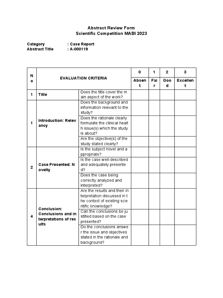 Abstract Review Form Case Report | PDF | Cognition | Cognitive Science