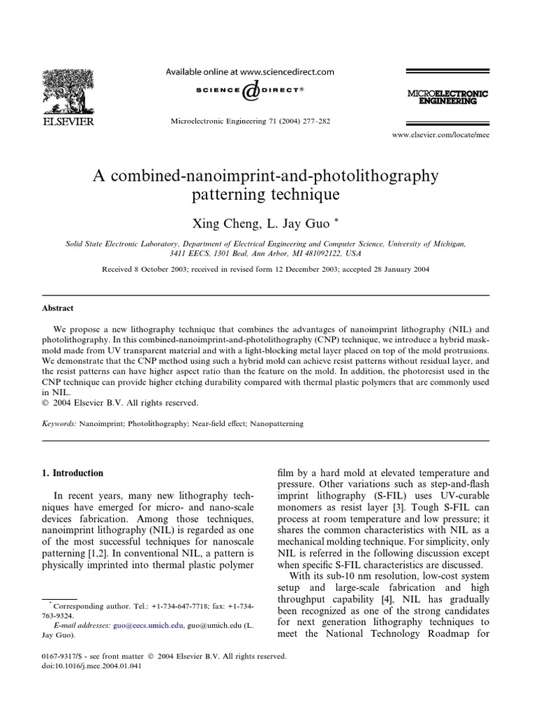 Doi 10.1016 J.mee.2004.01.041 | PDF | Photolithography | Materials Science