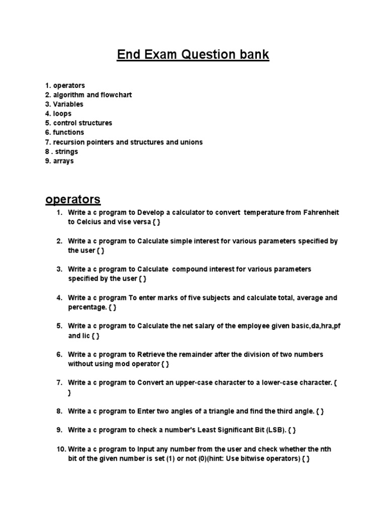 End Exam Question Bank | PDF