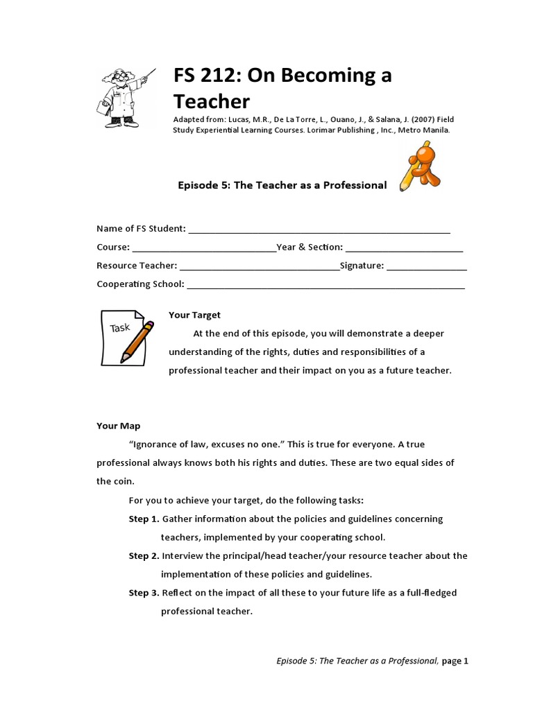 FS 212 On Becoming A Teacher EPISODE 5 The Teacher As A Professional ...