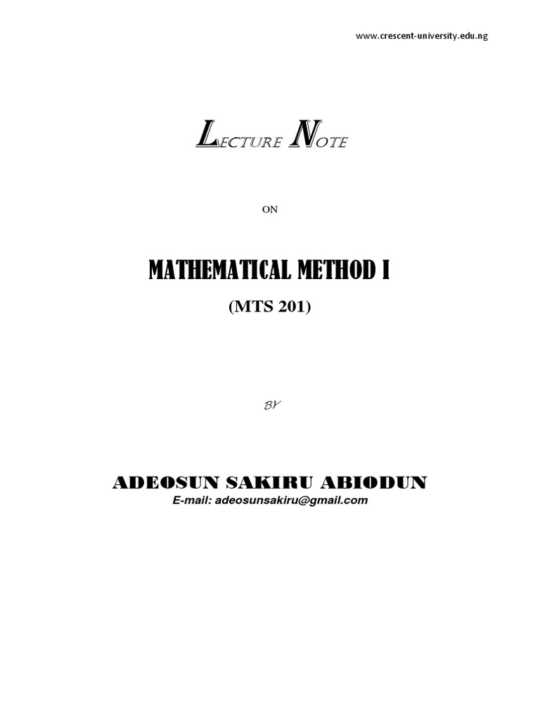 Lecture Note On Mathematical Methods I M | PDF